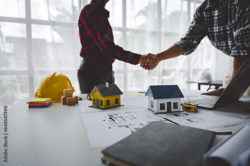 engineering team shaking hands start planning for architecture Engineer ...