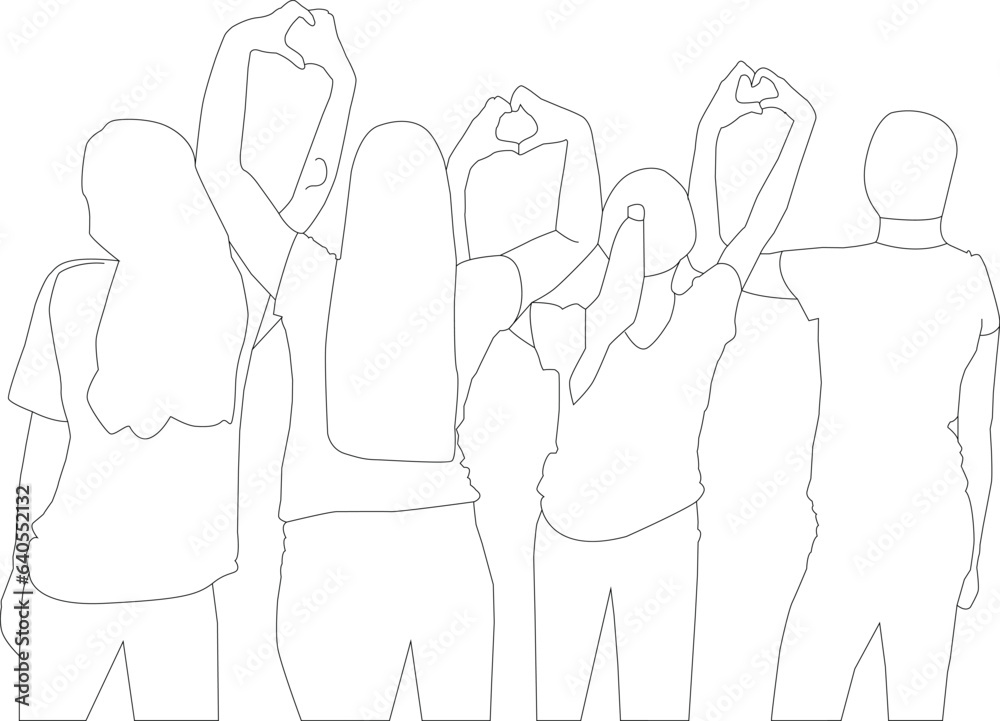 one line drawing hand heart and outline vector on white background ...