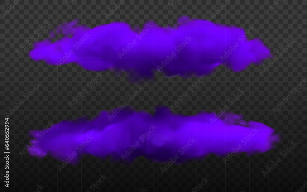 Purple Halloween cloud set. Realistic vector magic smoke or fog ...