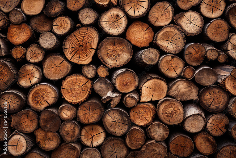 Rows of firewood ready for burning, revealing the beautiful and varied ...