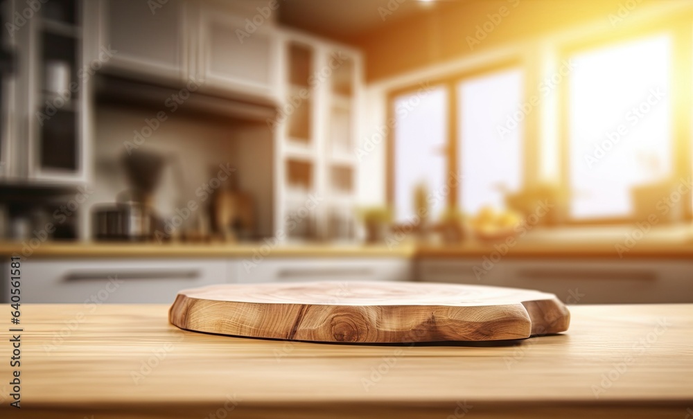 Vintage charm. Blank wooden table in kitchen. Nostalgic nook. Old ...