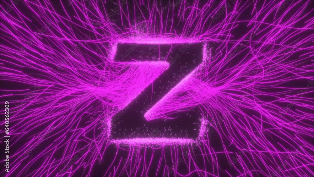Letter Z Reveal in Glowing Neon Electric Field by Curved Rays and ...
