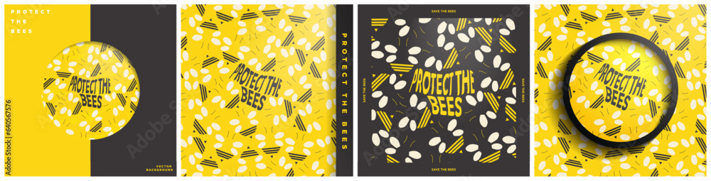 Set of Protect the bees and save the bees concept design artworks, bee ...