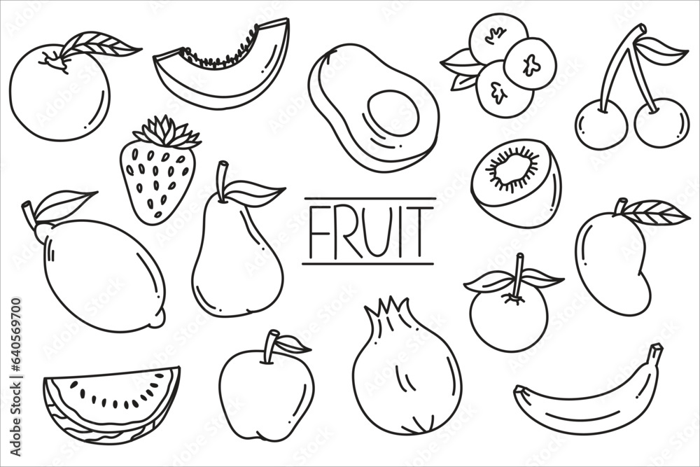 Hand drawn set of fruit doodle illustration various fruit sketch ...