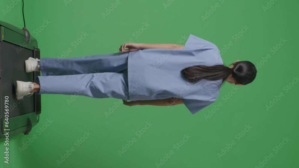 Full Body Of Back View Asian Female Doctor With Stethoscope Looking ...