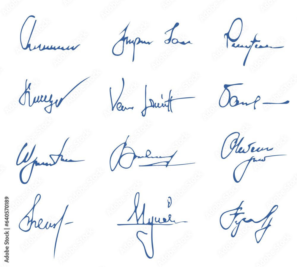 Autographs collection. Doodle handwritten letters, sketchy signatures ...
