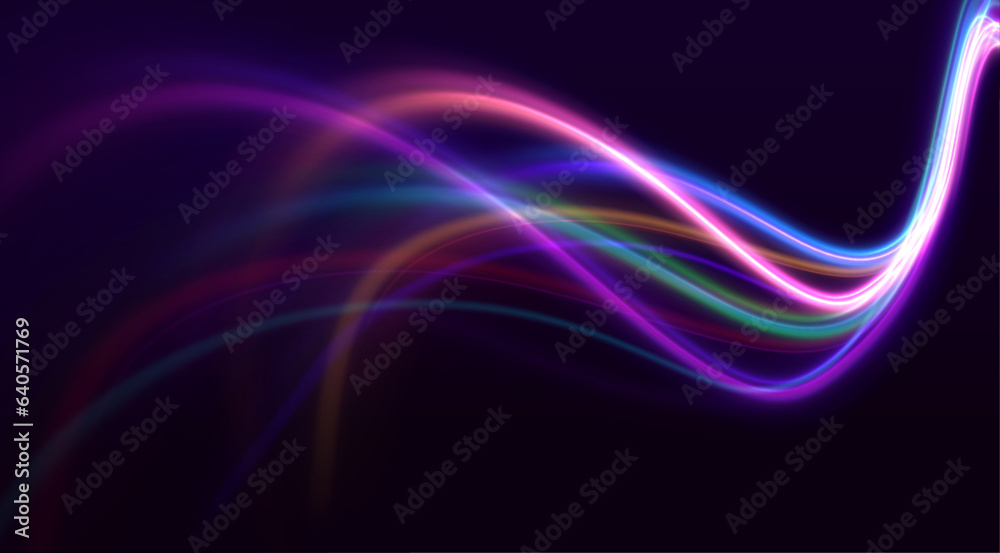 Neon swirls with light effect in the form of a spiral. Laser beams ...