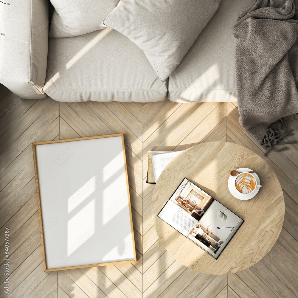 Single vertical ISO A1 frame mockup, mockup poster on the floor of ...