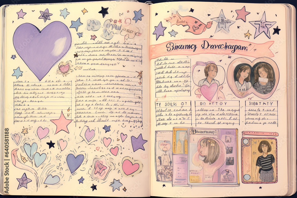 Generative ai illustration hand drawn of secret diary of 90s teenagers ...