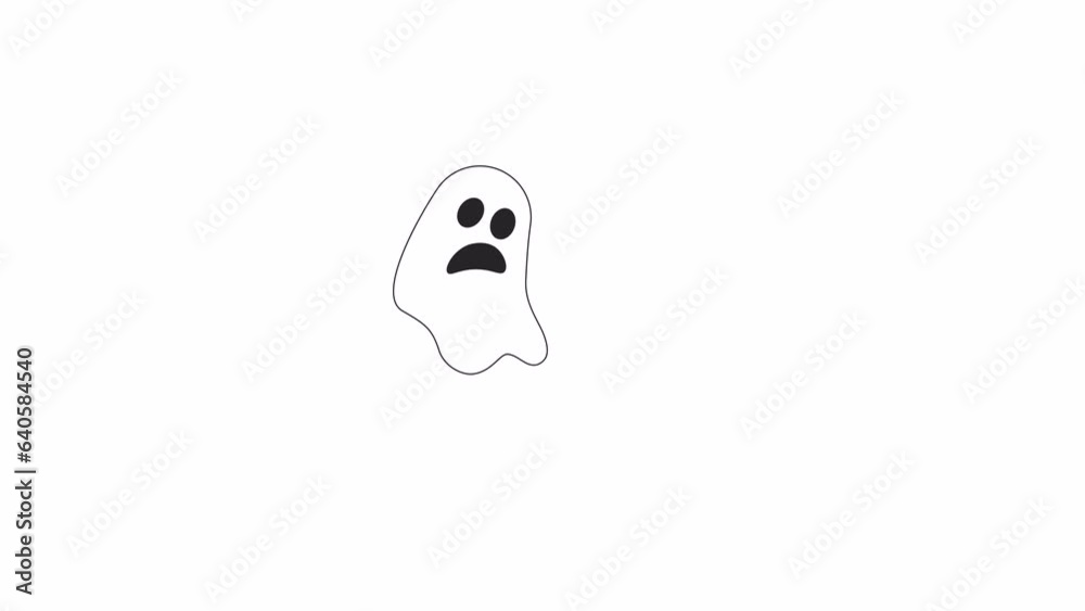 Paranormal ghost flying up bw 2D character animation. Haunted places ...