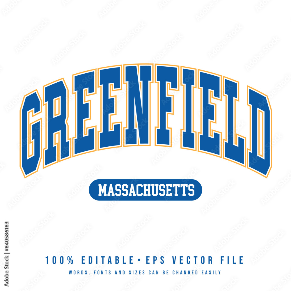 Greenfield text effect vector. Vintage editable college t-shirt design printable text effect ...