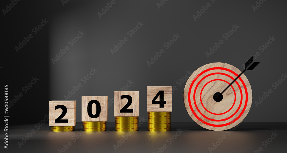 2024 target business cost and budget planning.Wooden cubes with 2024 ...