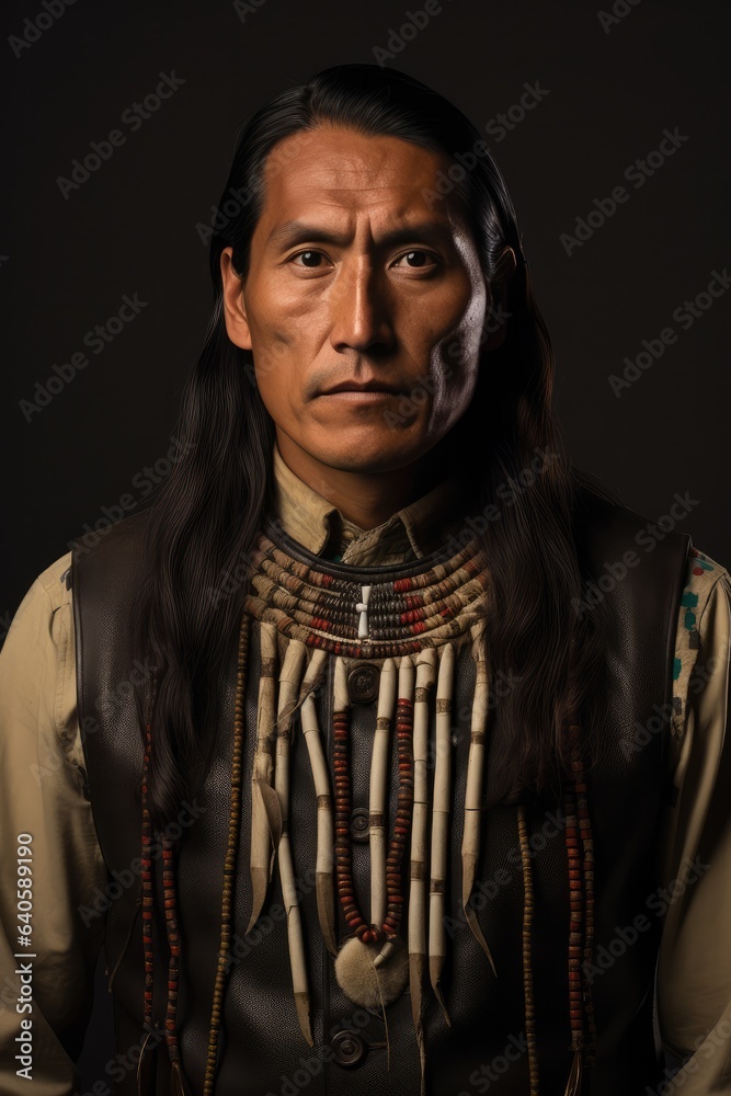 Native American man portrait in studio on white background. Indigenous ...