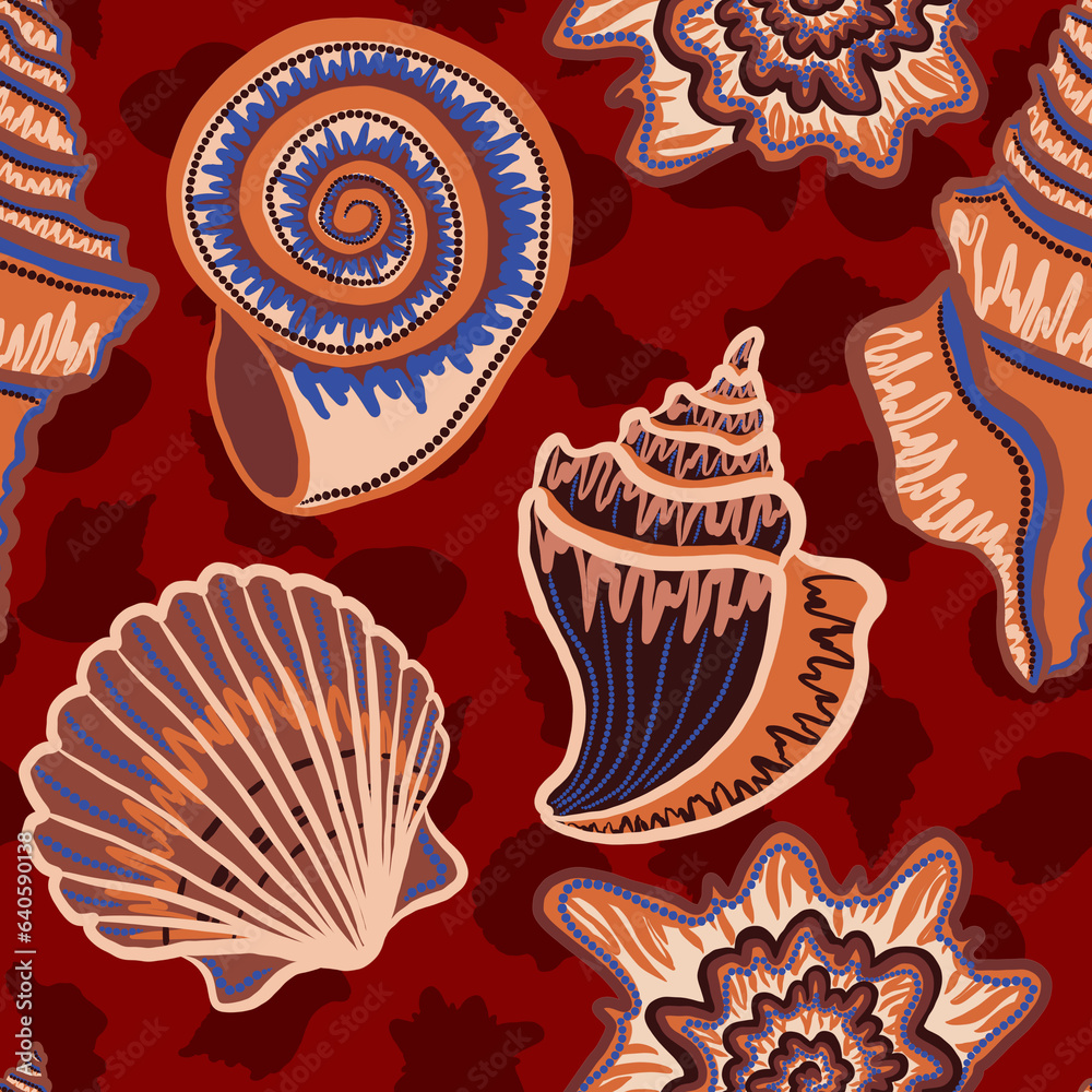 Seamless pattern with seashells and starfishes in pastel color palette ...