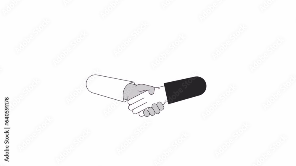 Networking shaking hands bw outline 2D character hands animation ...