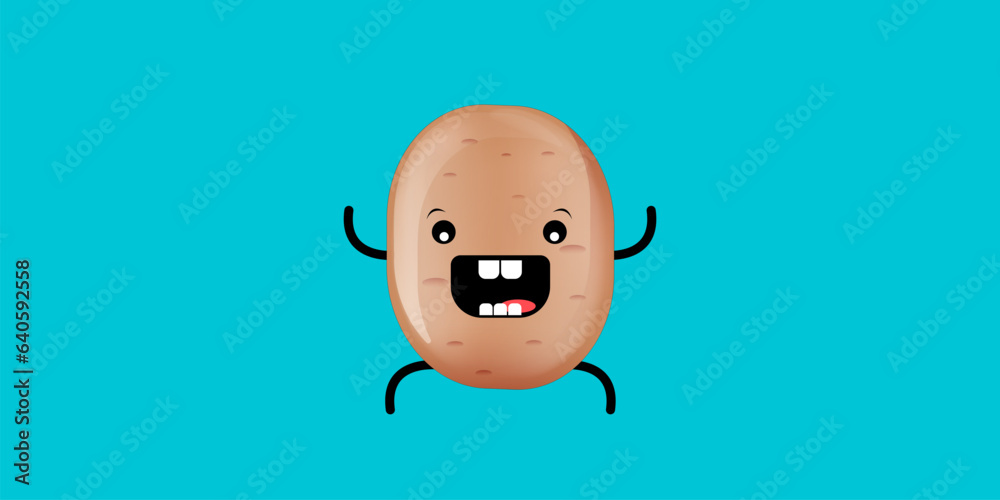 vector funny cartoon cute tiny brown smiling potato character isolated ...