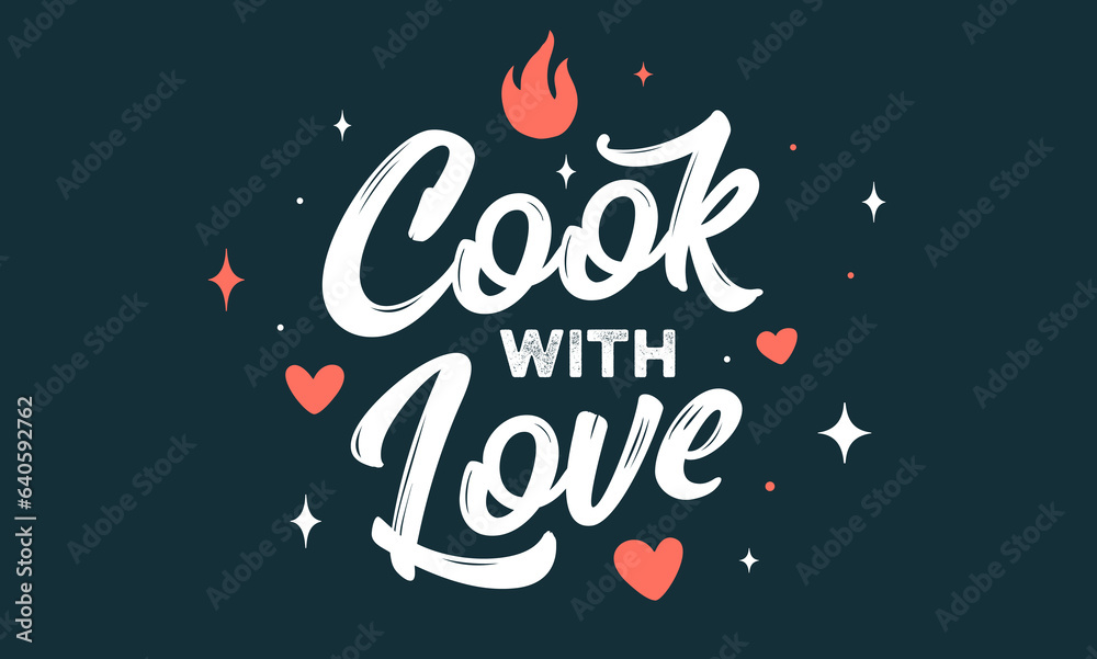 Lettering Cook with Love. Kitchen wall decor, poster, sign, quote ...