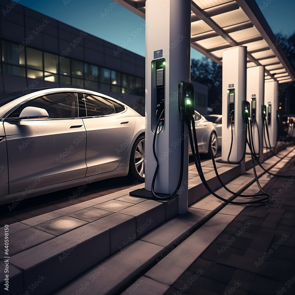 A detailed and hyper-realistic image of an electric vehicle charging ...