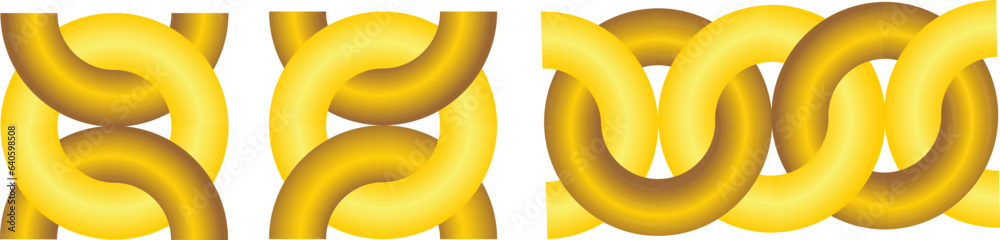 Chain links - design elements. Gold crossed chain. 3d gold crossed ...