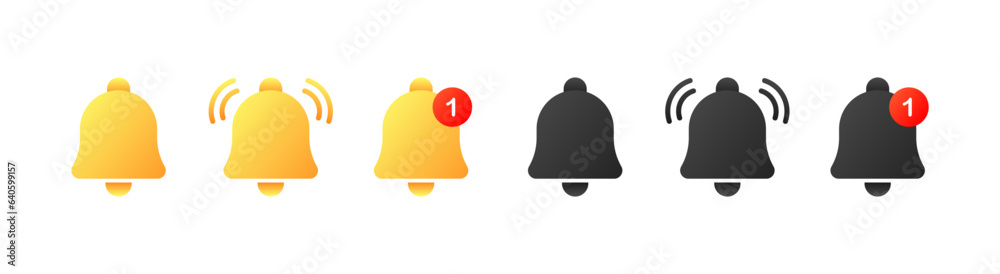 Notification icons. Different styles, color, bell notifications, new ...