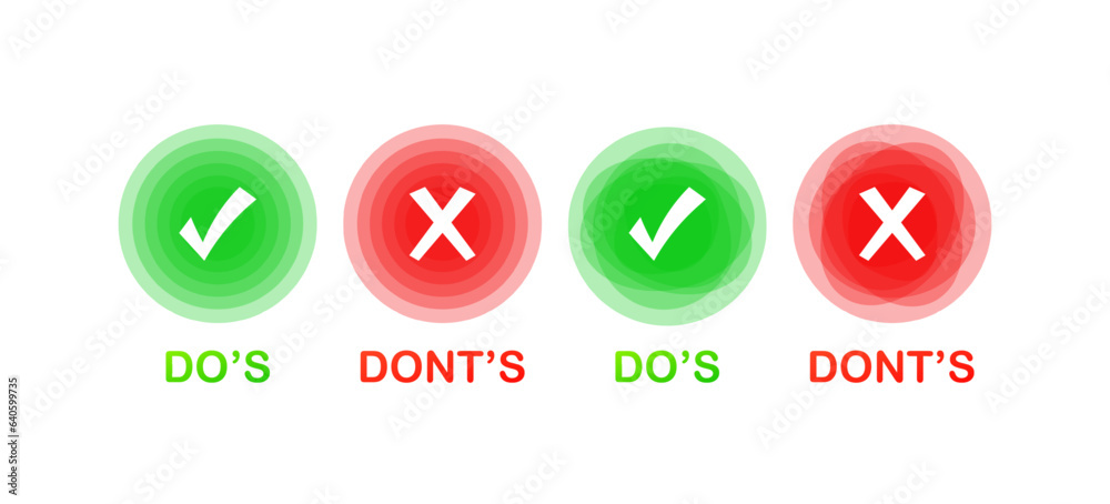 Do's and don'ts icons. Color, tick and cross, do's icon, dont's sign ...