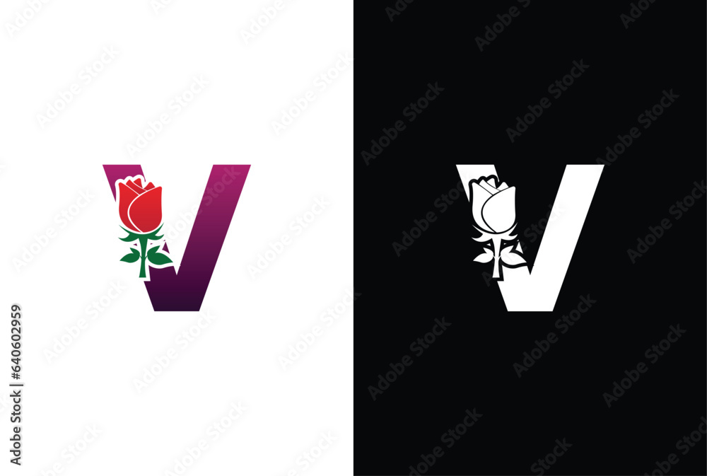 Initial V Rose logo. Letter V with rose for beauty and fashion logo ...