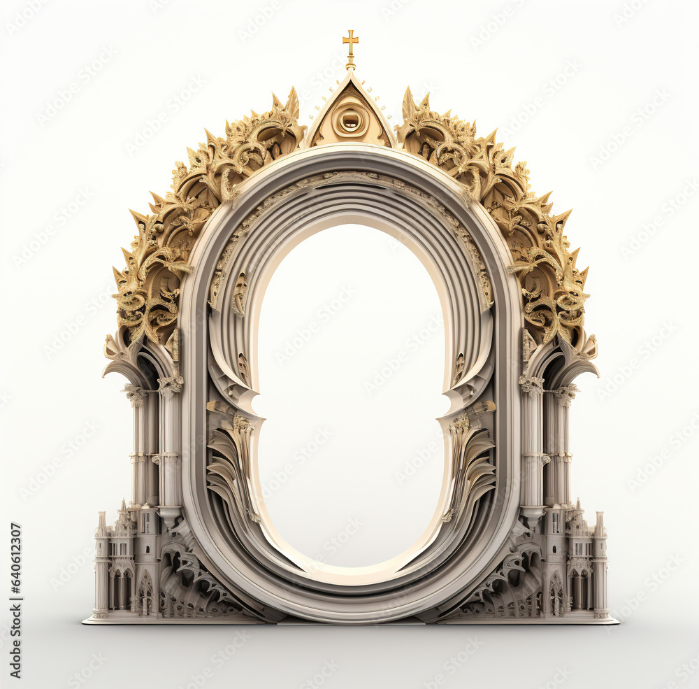 Gothic Cathedral-themed font, 3d render letter o surrounded by Flying ...