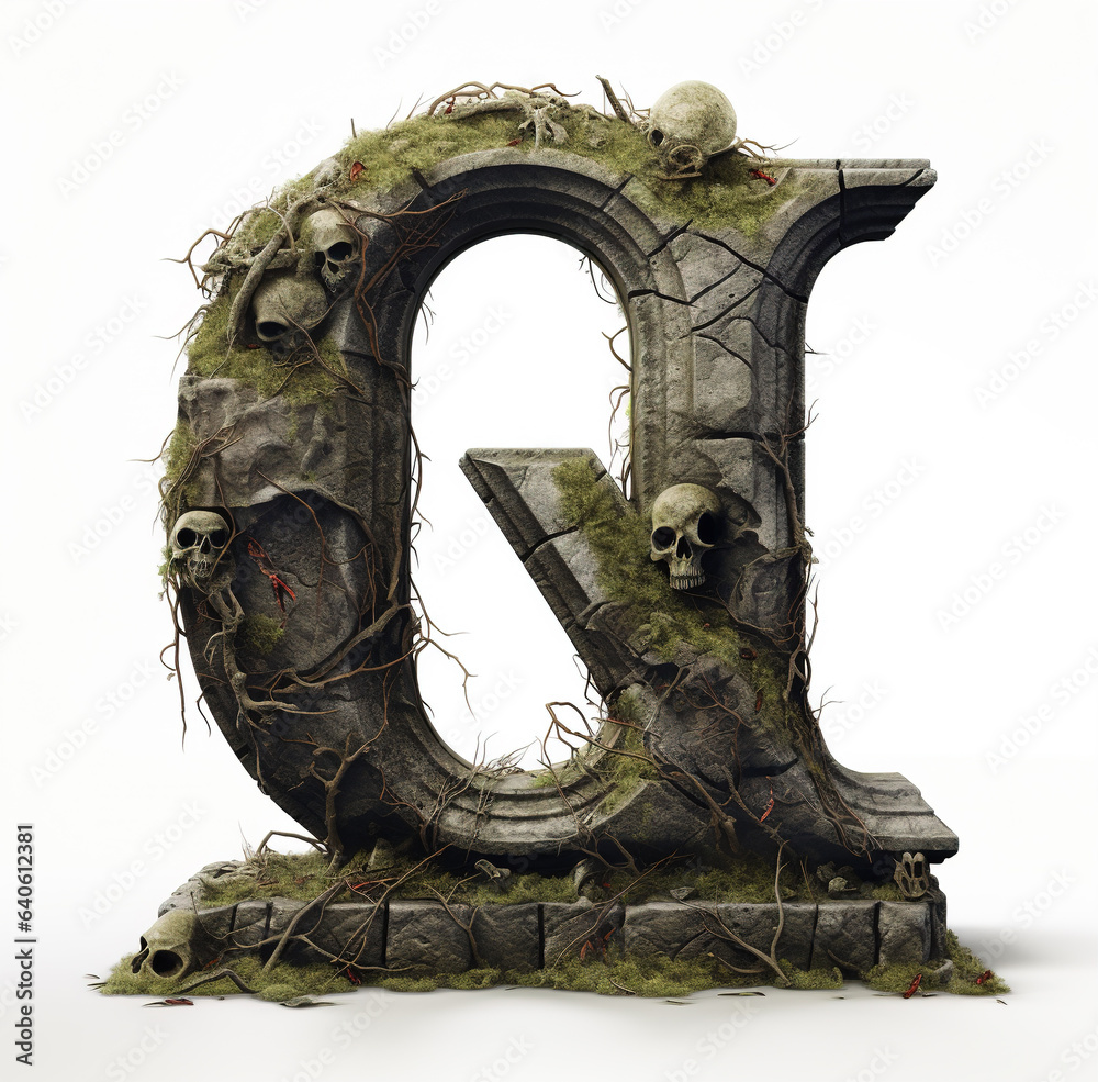 Gothic Cathedral-themed font, 3d render letter q surrounded by Gothic ...