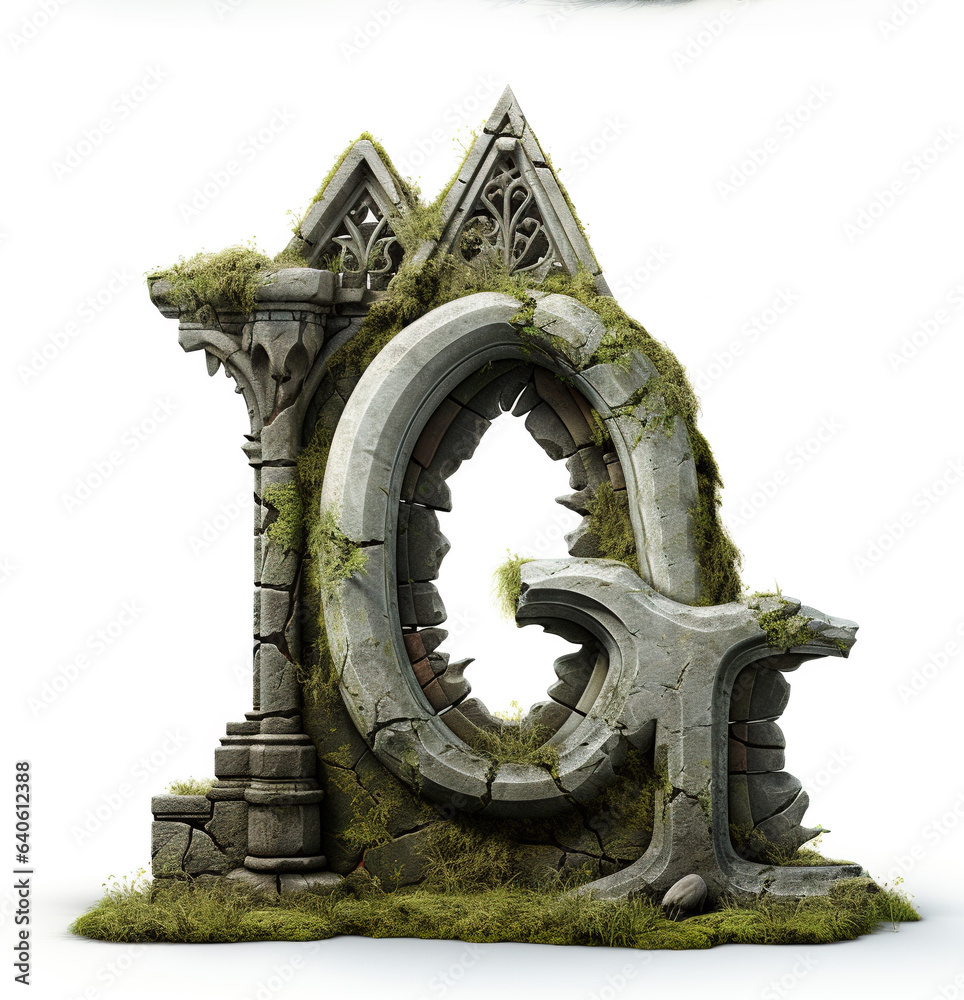 Gothic Cathedral-themed font, 3d render letter q surrounded by Gothic ...