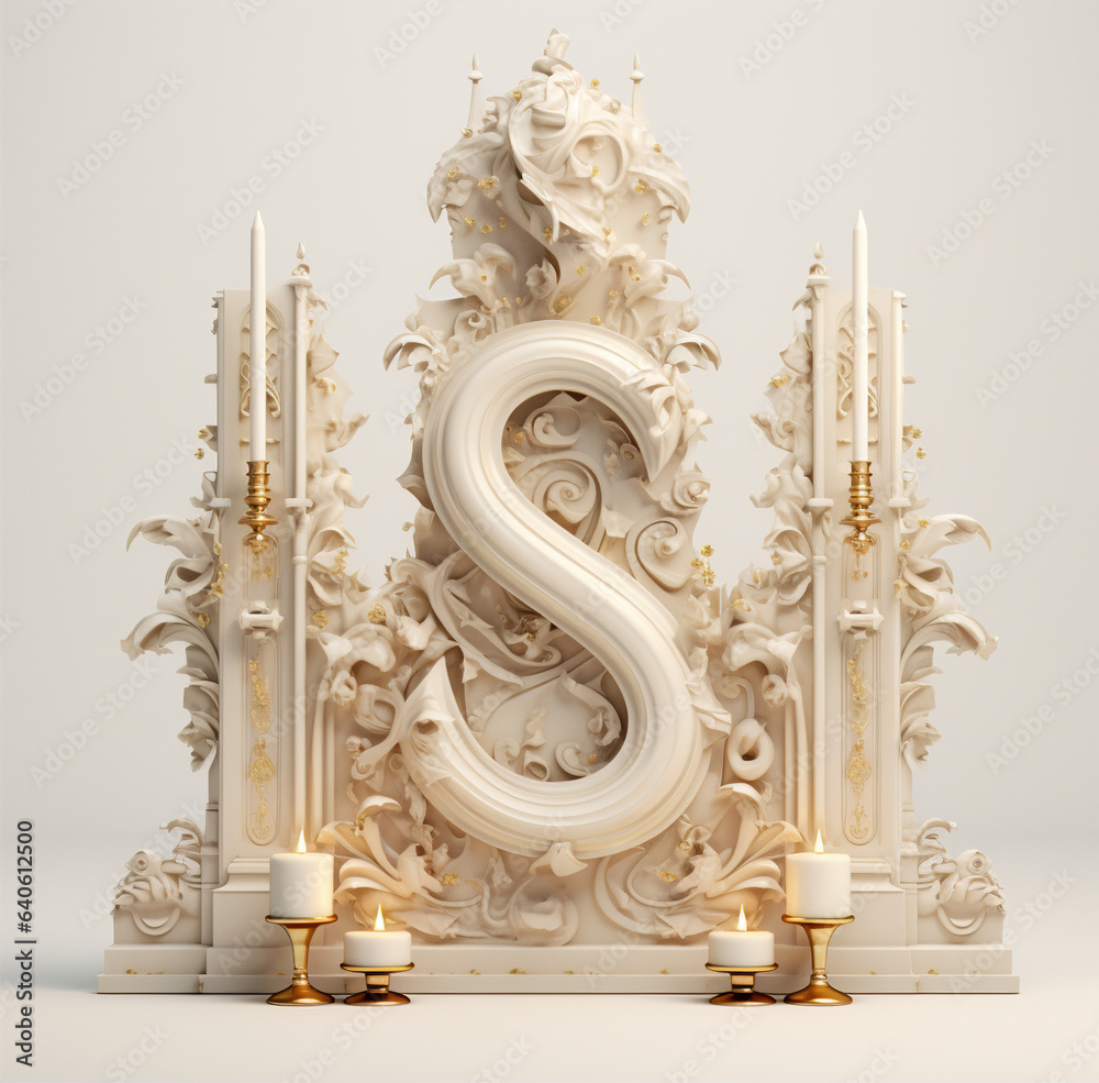 Gothic Cathedral-themed font, 3d render letter s surrounded by Altar ...