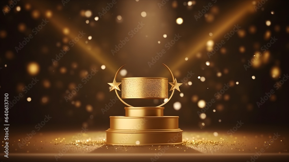 Award ceremony gold luxury, a golden trophy with glitter light effects ...
