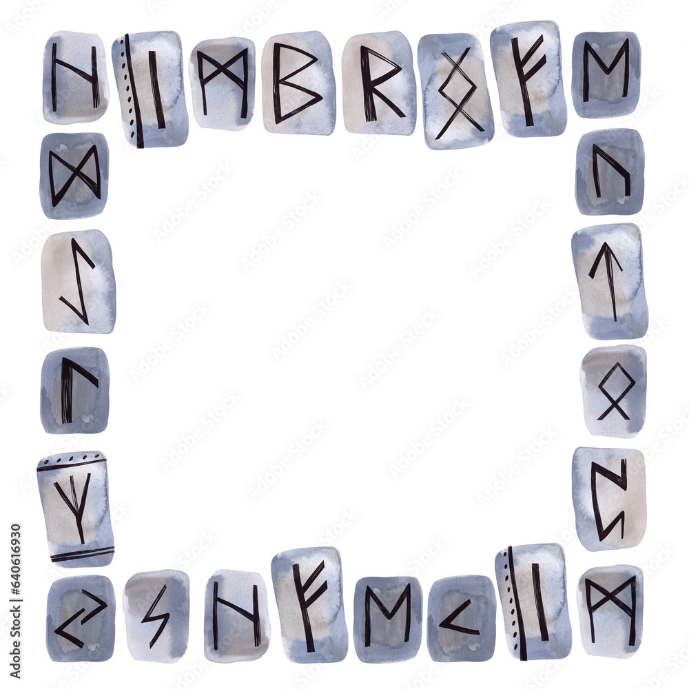 Square frame made of Scandinavian runes carved in stone. Decor for ...