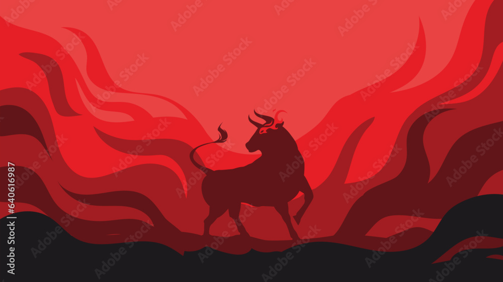 Silhouettes of red buffalo background, Bull vector background, Red ...