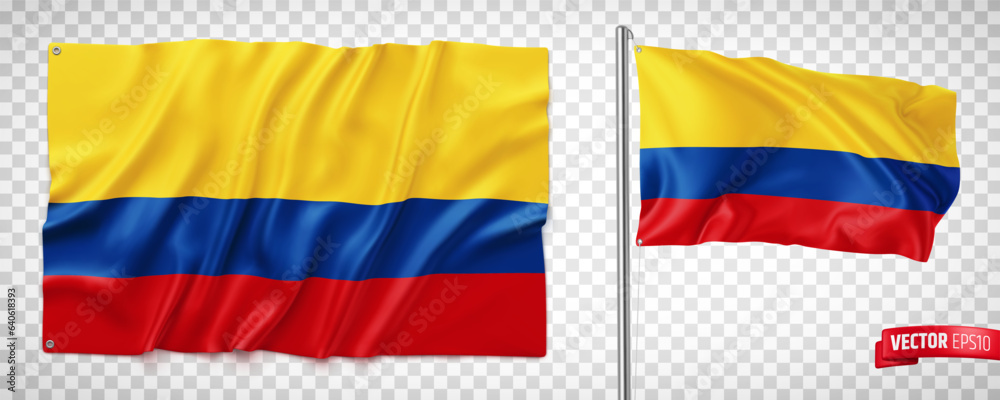 Vector realistic illustration of Colombian flags on a transparent ...