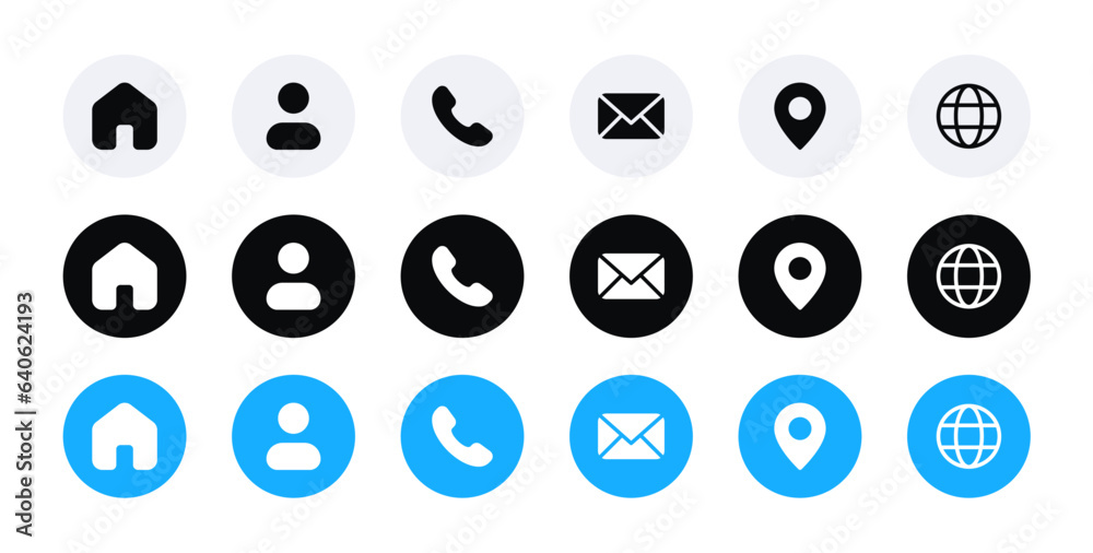 Contact web icon set. contact us icons , home, address, chat, message ...