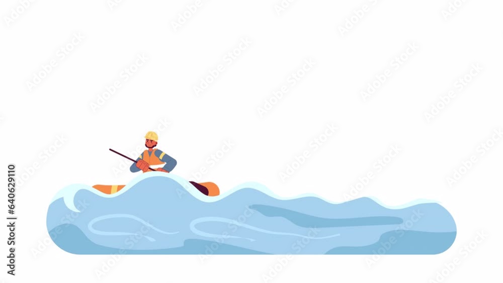 Rowing boat first responder cartoon animation. Emergency flood service ...