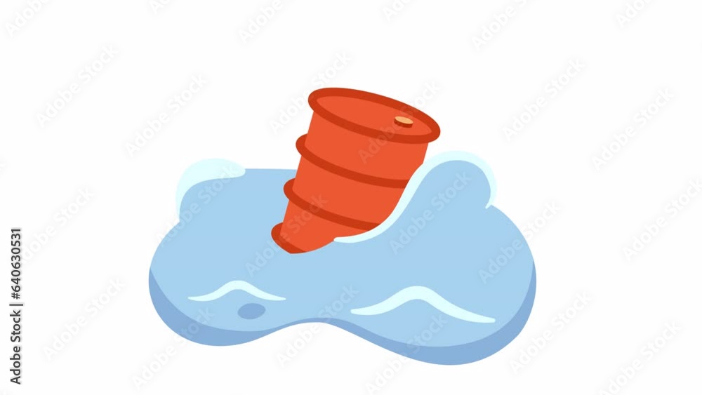 Metal barrel floating in water cartoon animation. Toxic waste liquid ...