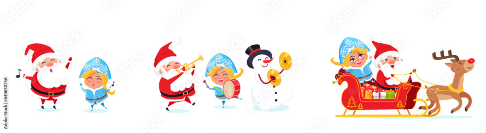 Santa Claus big Christmas and New Year set. Set of funny cartoon Santa ...