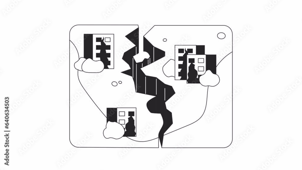 Earthquake natural disaster bw cartoon animation. Earth quake damage ...