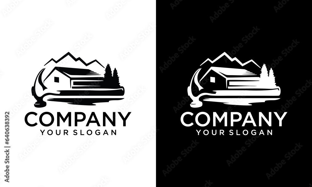 Home building logo design. Carpentry services vector design. Wooden ...