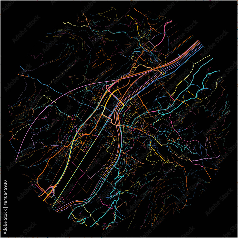 Colorful Map of Schwaz, Tyrol with all major and minor roads. Stock ...