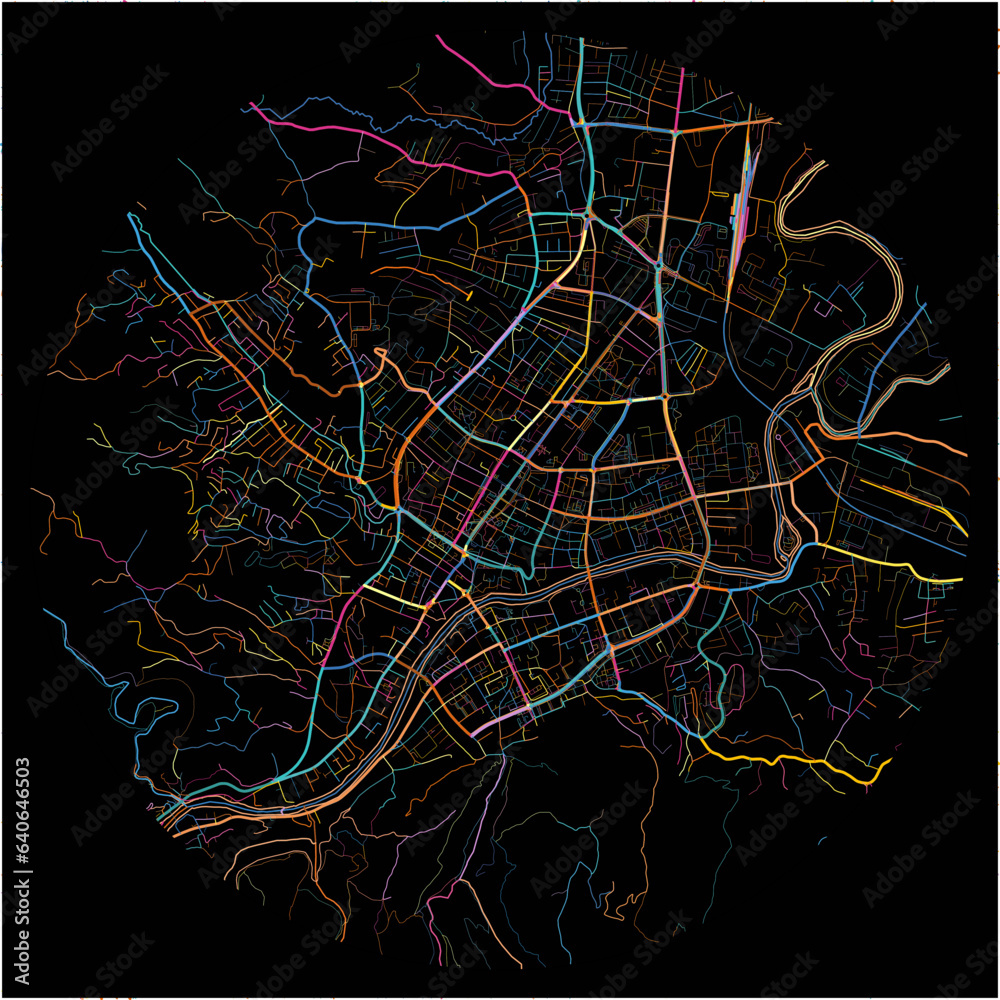 Colorful Map of BanjaLuka, Republika Srpska with all major and minor ...