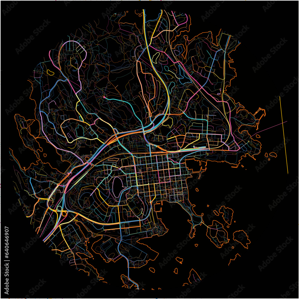 Colorful Map of Kuopio with all major and minor roads. Stock ...