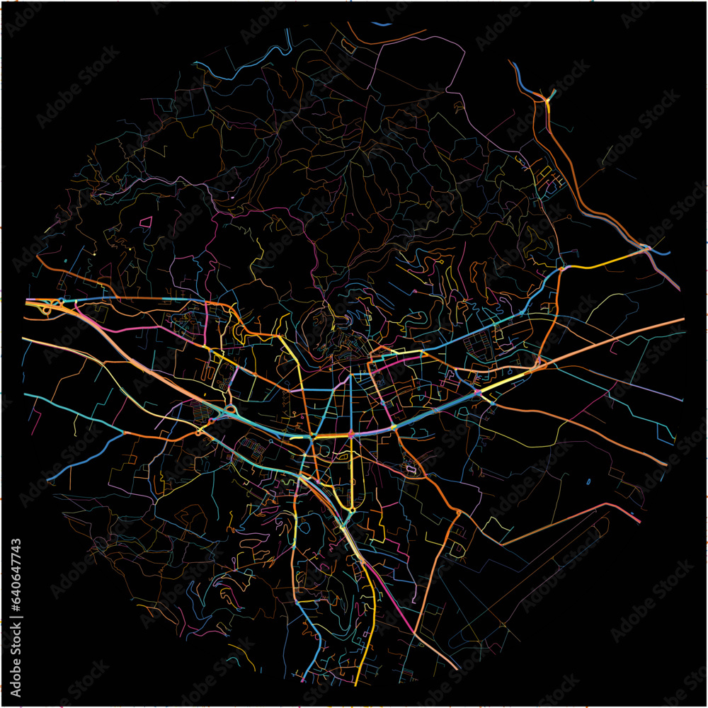 Colorful Map of Hyeres, Var with all major and minor roads. Stock ...