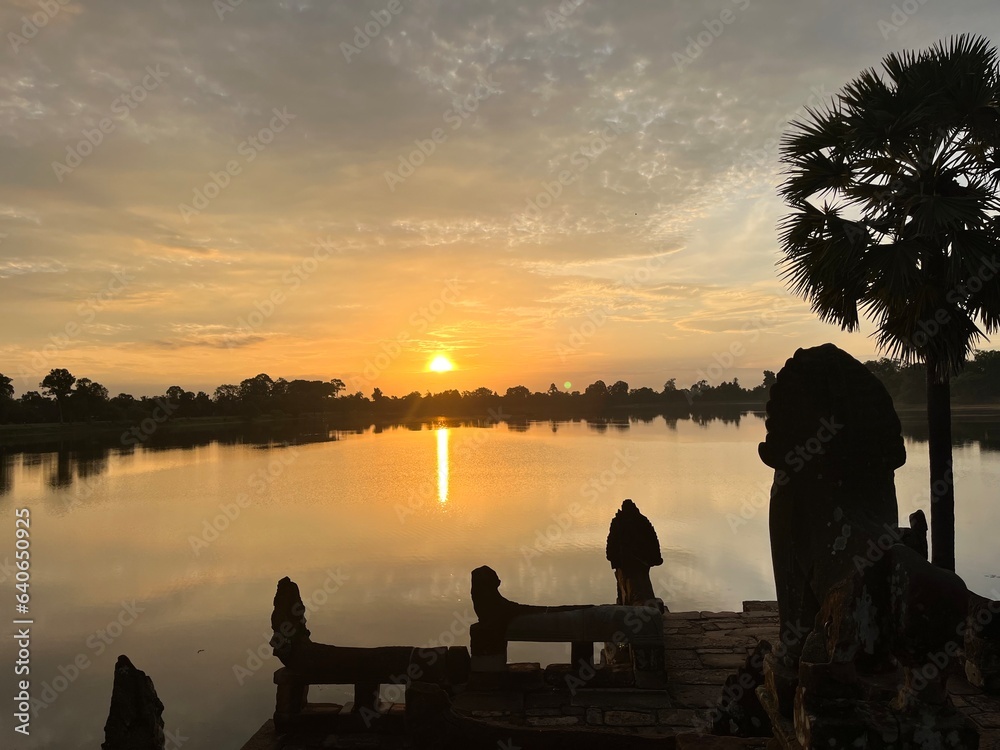 Sunrise seen from an artificial pond built for the king's ablution ...