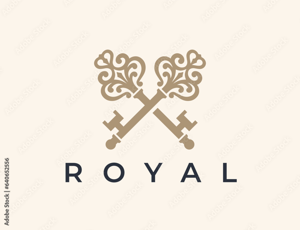 Crossed vintage keys icon. Luxury real estate agency logo mark design ...