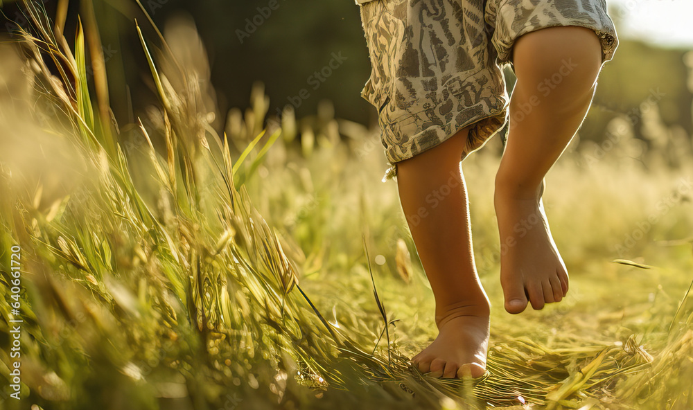 Blissful Childhood Freedom - Child's Legs Running Barefoot on Grass ...