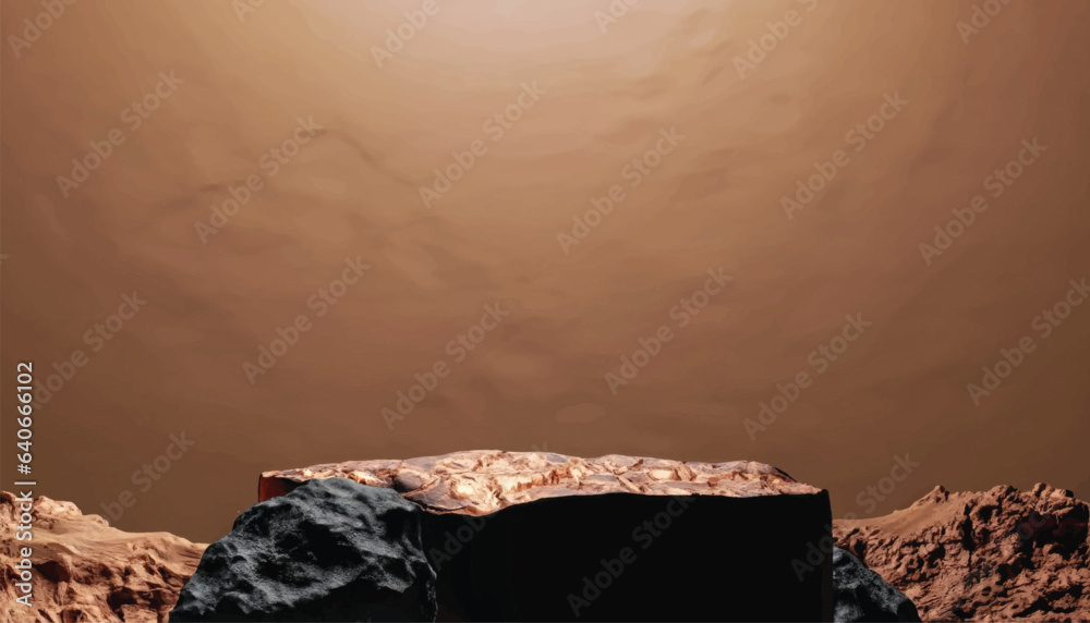 Mars rock group copper and black arid platform podium surface texture ...