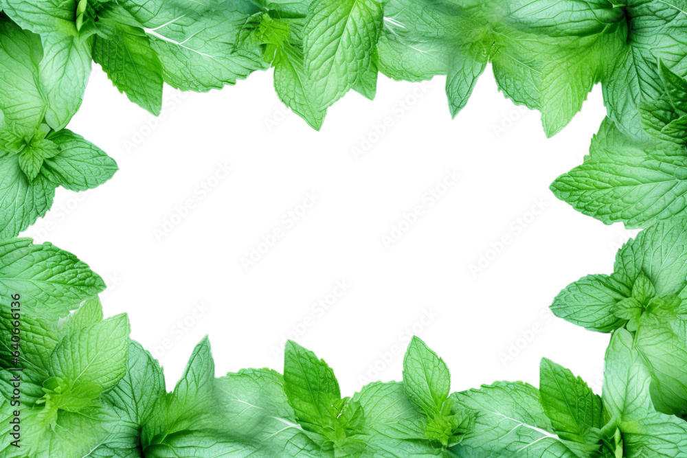 Frame / border made of fresh mint leaves isolated on transparent ...