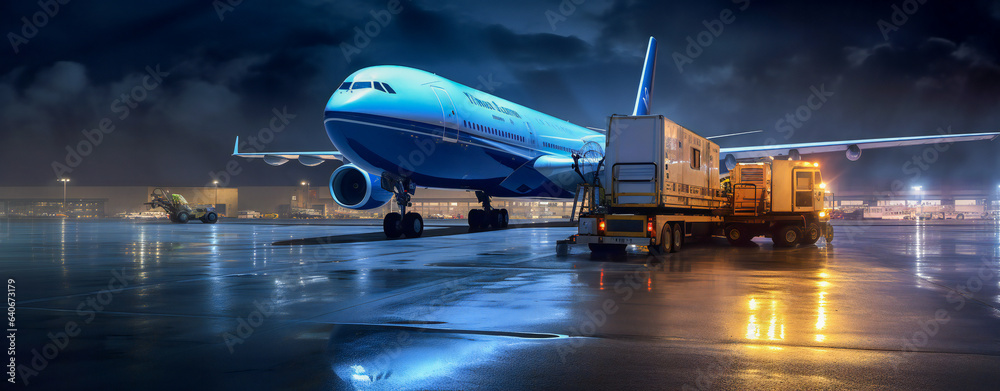 Large passenger aircraft being loaded in the night at airport Stock ...